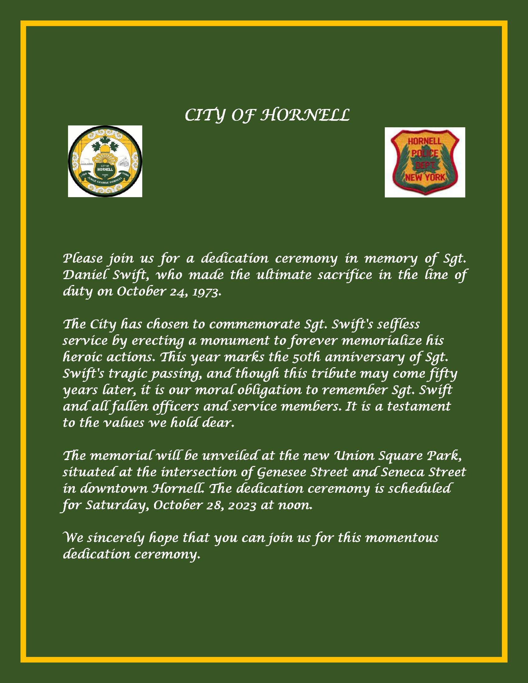 50th Anniversary of the tragic death of Hornell Police Officer Sgt ...