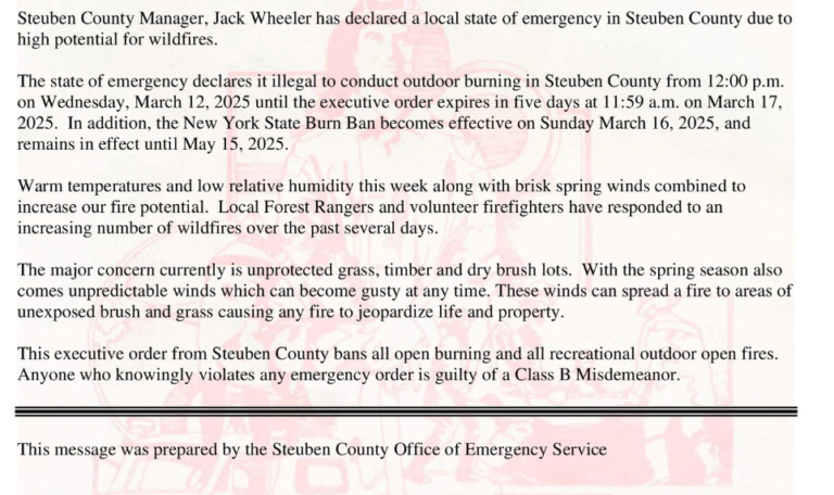 Steuben County State of Emergency: Burn Ban in effect immediately - The ...